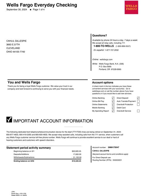 Wells Fargo Bank Statement