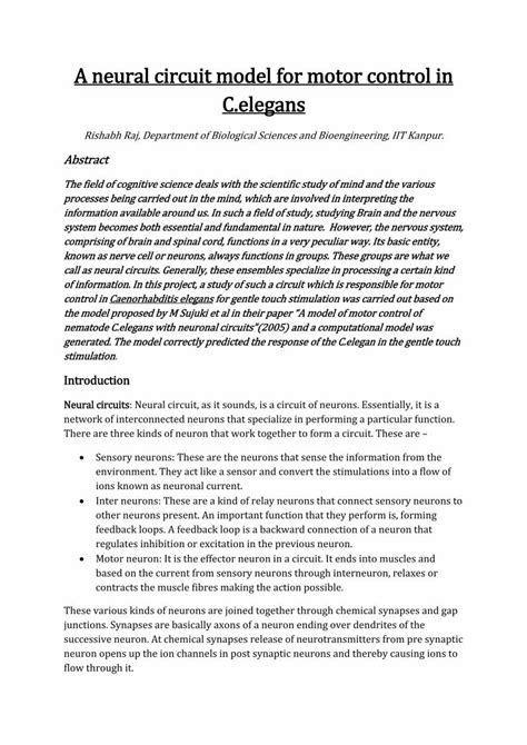 Pdf A Neural Circuit Model For Motor Control In C Elegans · A Neural
