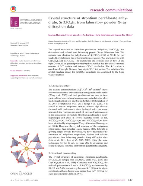 pdf crystal structure of strontium perchlorate anhydrate sr clo 4