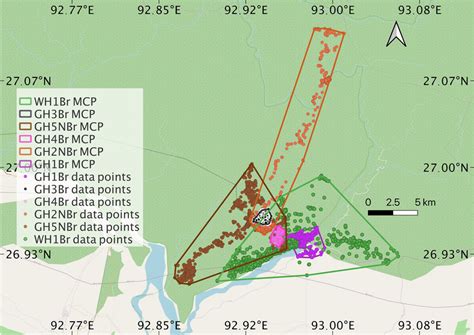 data points and corresponding 100 minimum convex polygons for