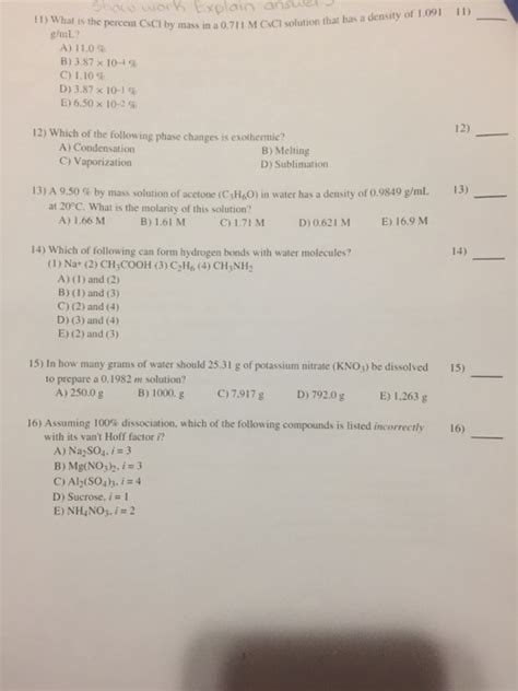Solved Anstde Wor Explain Pereent Csci By Mass In A 0711 M