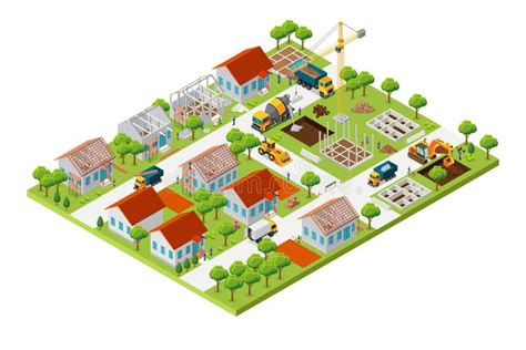 Isometric House Construction Development Industry Vector Illustration Stock Illustration
