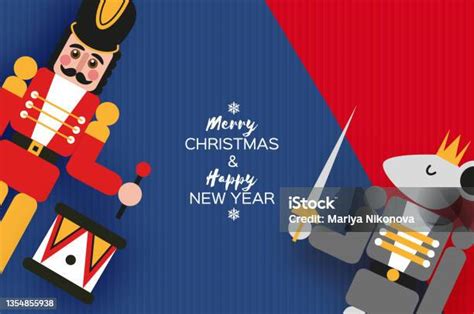 호두까기 인형과 마우스 왕 메리 크리스마스 파티 새해 복 많은 인형 12 월 발레 파티 빈티지 장난감 종이 공예 스타일 호두 까는 기구에 대한 스톡 벡터 아트 및 기타