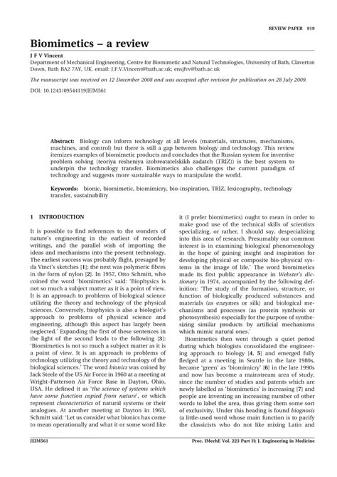 Pdf Biomimetics A Review