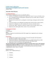 Lab Docx Earth Science Laboratory Exercise Earthquakes And Earth S Interior Answer Sheet