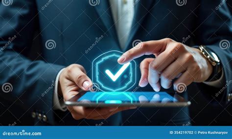 Businessman Approves Project Checklist On Digital Tablet Touches Check Mark Symbol For Project