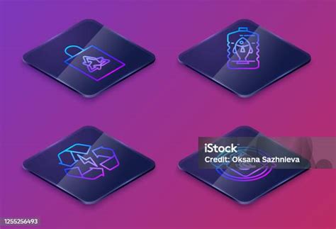 재활용이 있는 등극 라인 비닐 봉지 재활용 기호가 있는 배터리 바다 플라스틱 오염 정지 및 바이오 연료 통을 설정합니다 파란색 정사각형 버튼 벡터 3차원 형태에 대한 스톡