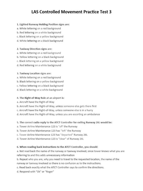 Las Cma Test Pdf Air Traffic Control Runway