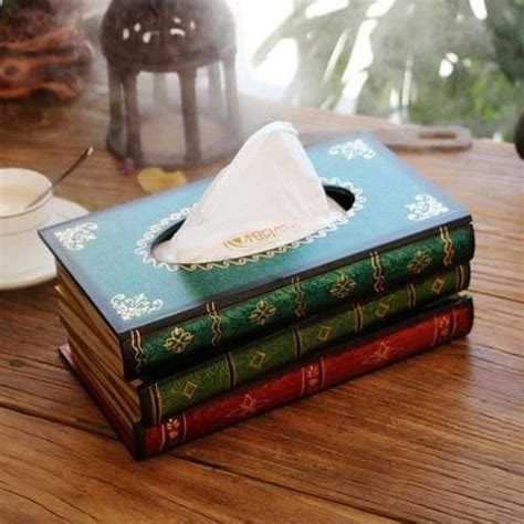 Tissue Box Cover Rectangle Antique Decor Book Napkin Holder Crafted