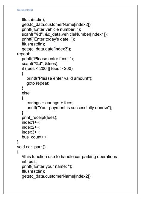 parking system management in c programing language project pdf