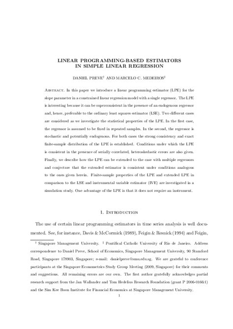 Pdf Linear Programming Based Estimators In Simple Linear Regression