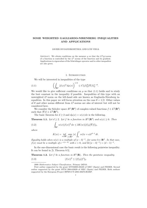 Pdf Some Weighted Gagliardo Nirenberg Inequalities And Applications