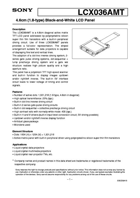 SONY LCX AMT LCDPANEL DATASHEET Service Manual Download Schematics Eeprom Repair Info For