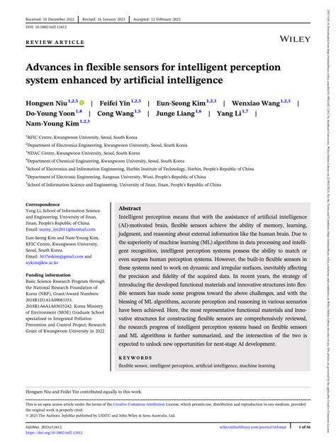 Pdf Advances In Flexible Sensors For Intelligent Perception System Enhanced By Artificial