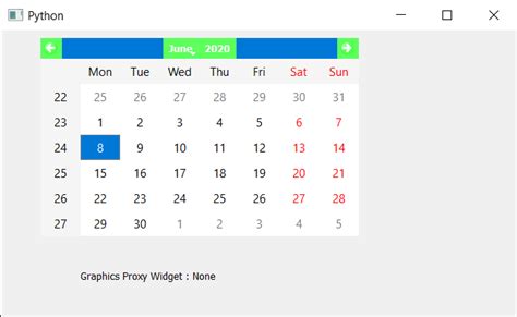 Pyqt5 Qcalendarwidget Getting Graphics Proxy Widget Property Geeksforgeeks