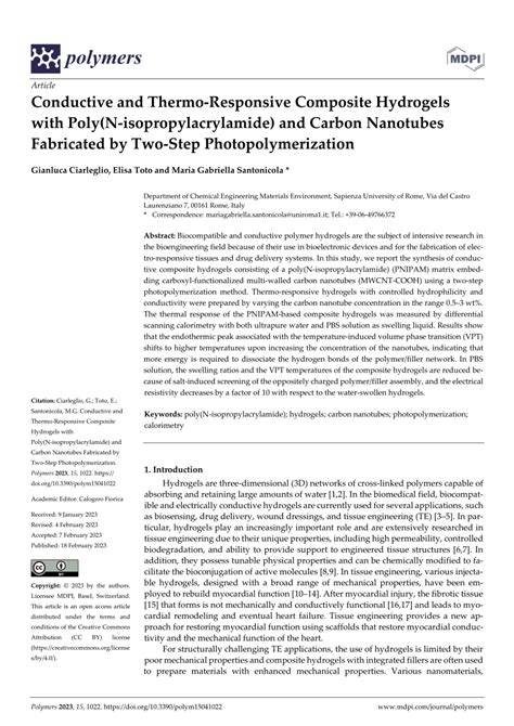 Pdf Conductive And Thermo Responsive Composite Hydrogels With Poly N Isopropylacrylamide And