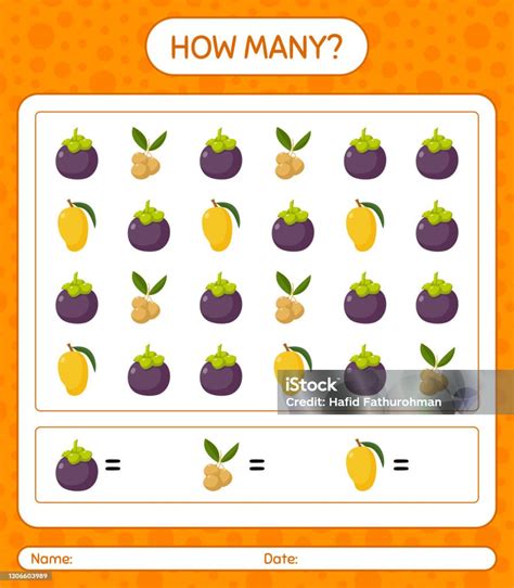 과일과 얼마나 많은 계산 게임 유치원 아이들을위한 워크 시트 어린이 활동 시트 인쇄 가능한 워크 시트 0명에 대한 스톡 벡터 아트 및 기타 이미지 Istock