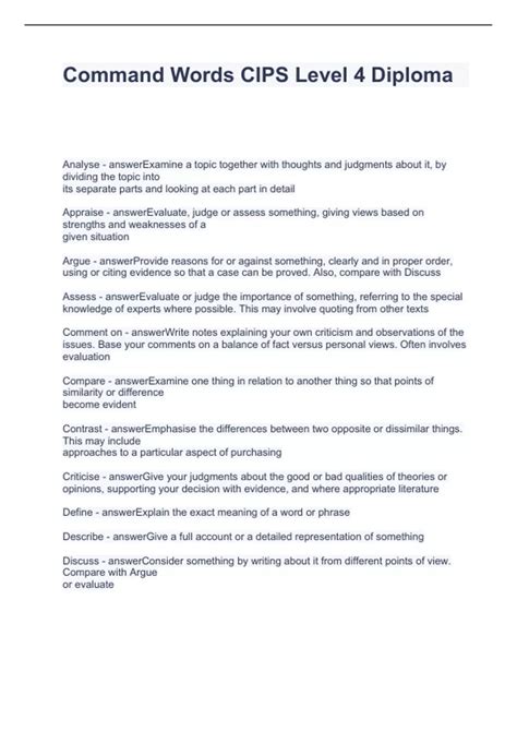 Command Words Cips Level 4 Diploma Questions And Answers 100 Correct