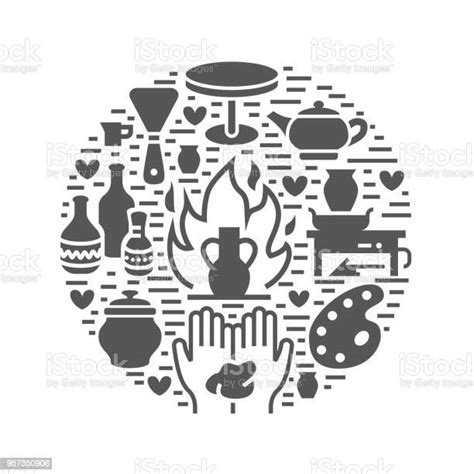 도자기 워크샵 도자기 클래스 배너 그림입니다 클레이 스튜디오 도구의 벡터 모양 아이콘입니다 손 건물 장비를 조각입니다 아트 샵 원 서식 파일 가마 건축물 특징에 대한 스톡