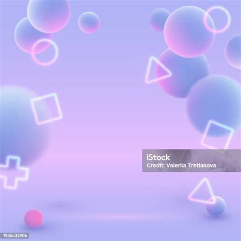 파란 공과 분홍색 보라색 조명 네온 원 사각형 십자가 검은 배경에 삼각형 엽서 배너 카드 웹 디자인 광고에 대 한 벡터 일러스트 레이 션 0명에 대한 스톡 벡터 아트 및