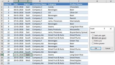 how to shift cells down in ms excel quickexcel