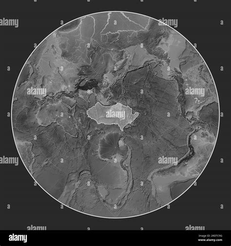 Australian Tectonic Plate On The Grayscale Elevation Map In The Lagrange Oblique Projection
