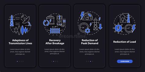 Applications Of Smart Grid Night Mode Onboarding Mobile App Screen Stock Vector Illustration