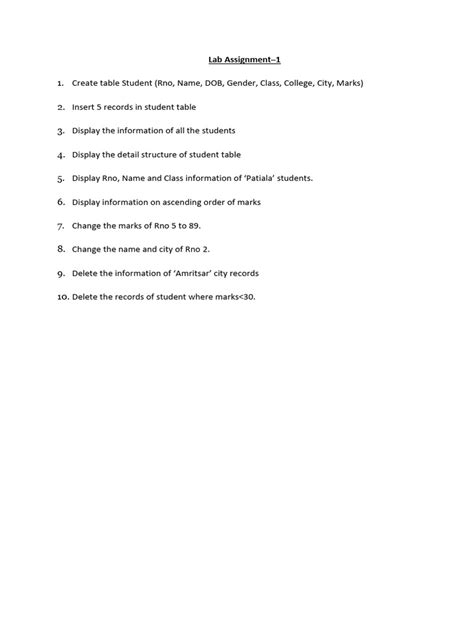 Lab Assignment 1 Pdf Sql Databases