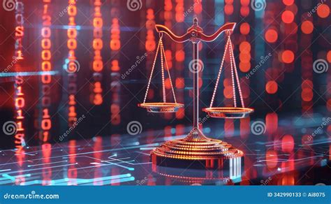 Glowing Binary Code And Justice Scales Image Copy Space Ai Generated Stock Image Image Of