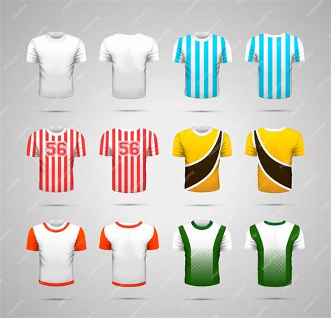 Premium Vector Set Of Realistic Sport T Shirts With Bright Colorful Prints For Different