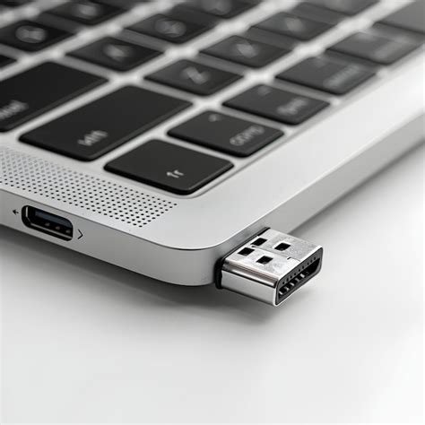 A Laptop With A Usb Port Plugged Into The Bottom Left Corner Premium AI Generated Image