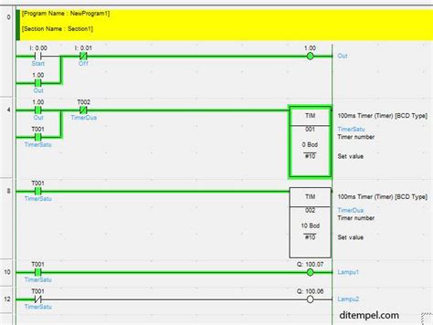 penerapan fungsi timer untuk membuat ladder flashing ditempel