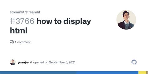How To Display Html · Issue 3766 · Streamlitstreamlit · Github
