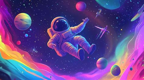 Astronaut Floating In Space With Planets And Spaceships Premium Ai Generated Image