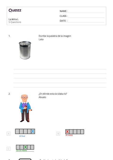 La Letra L Hojas De Trabajo Para Grado En Quizizz Gratis E Imprimible