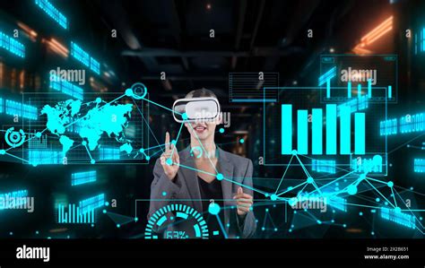 Woman Reporter Presenting News World Market Data Rotating Graph