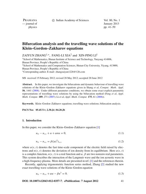 Pdf Bifurcation Analysis And The Travelling Wave Solutions Of The