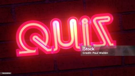 벽돌 벽 외관에 빛나는 네온 Led 기호 텍스트 퀴즈 3d 렌더링 0명에 대한 스톡 사진 및 기타 이미지 0명 경쟁 그라데이션 Istock