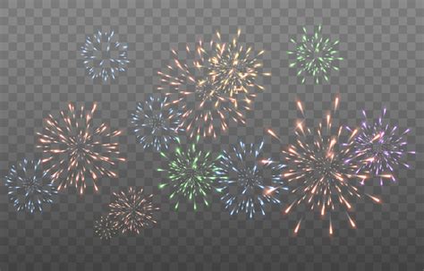 밝게 빛나는 불꽃이 있는 불꽃놀이 투명한 배경에서 고립된 밝은 불꽃놀이 축제 불꽃과 폭발 사실적인 광 효과 Yor 디자인의 요소입니다 Png 불꽃놀이 오락 행사에 대한 스톡