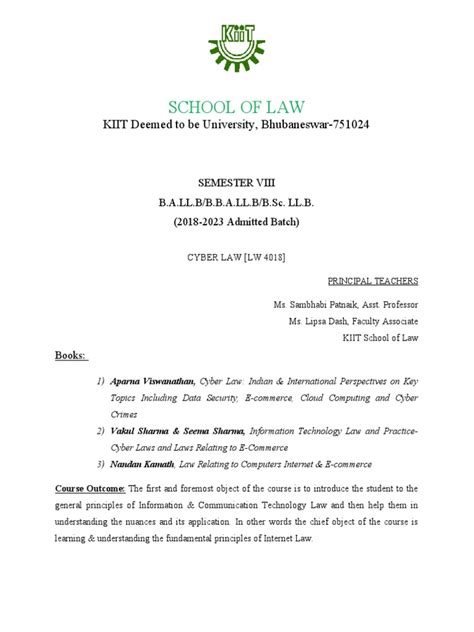 Cyber Law Viii Sem Lesson Plan Pdf