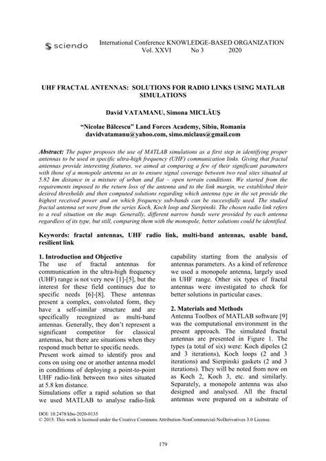 Pdf Uhf Fractal Antennas Solutions For Radio Links Using Matlab Simulations