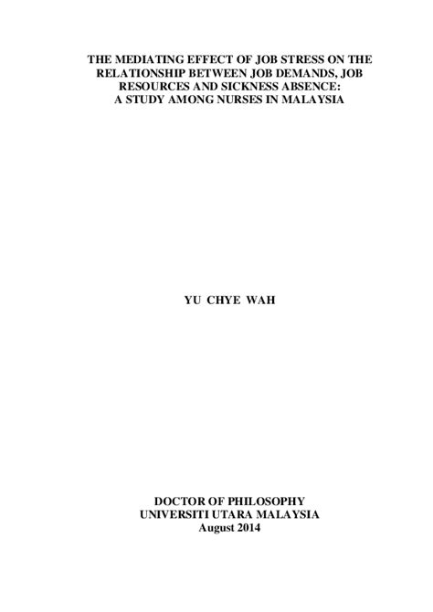 Pdf Mediating Effect Of Job Stress On The Relationship Between Job Demands Job Resources And
