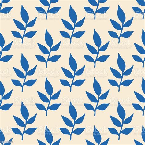 밝은 배경에 나뭇잎이있는 이음새가 없는 파란색 가지 플랫 디자인 만화 손으로 그린 만화 벡터 일러스트 레이 션 0명에 대한 스톡 벡터 아트 및 기타 이미지 Istock