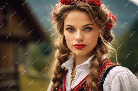 Premium Photo Cute Young Beautiful German Woman In National Costume