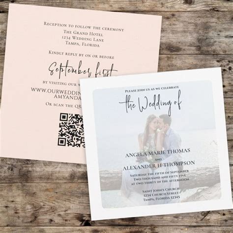 Simple Photo Elegant Minimalist QR Code RSVP Coral Invitation Zazzle