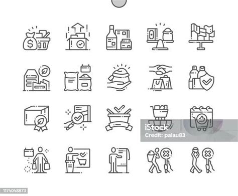 세계 공정 무역의 날 잘 만들어진 픽셀 완벽한 벡터 얇은 라인 아이콘 30 웹 그래픽 및 응용 프로그램을위한 그리드 2 X 간단한 최소한의 그림 아이콘에 대한 스톡 벡터