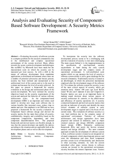 Pdf Analysis And Evaluating Security Of Component Based Software