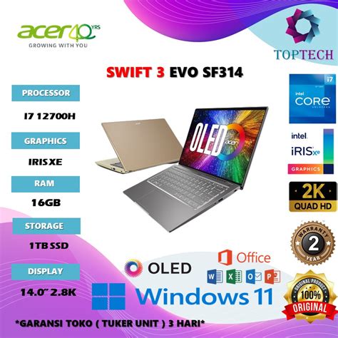 Jual Laptop Acer Swift Oled Go Evo Sf I H Ram Gb Tb Ssd Irisxe W Ohs