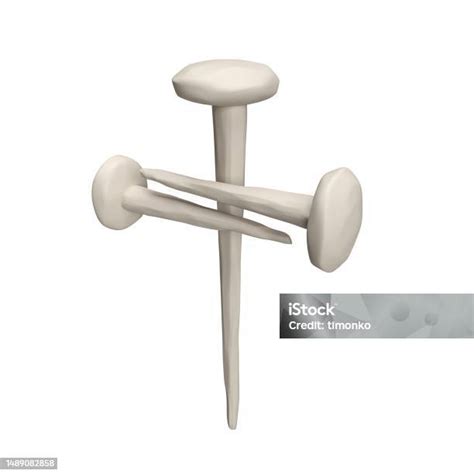 십자가의 형태로 예수 그리스도의 3d 못 부활절 아이콘은 기독교 상징 용서와 하나님의 사랑을 렌더링합니다 클리핑 경로가 있는 흰색 배경에 격리된 그림 3차원 형태에 대한