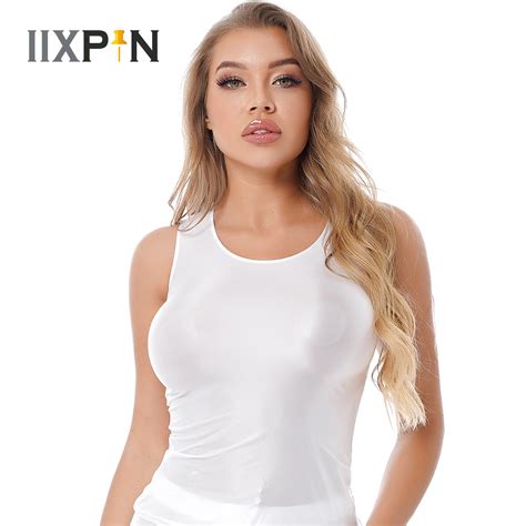 여성용 오일 반짝이는 광택 탱크 탑 여성 패션 부드럽고 신축성 있는 민소매 조끼 슬림핏 피트니스 요가 스포츠웨어 수영복 Aliexpress